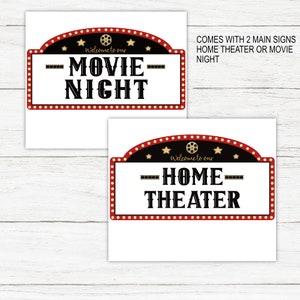 Movie Night Party Directional Sign, Movie Night Sign, Home Cinema Sign ...