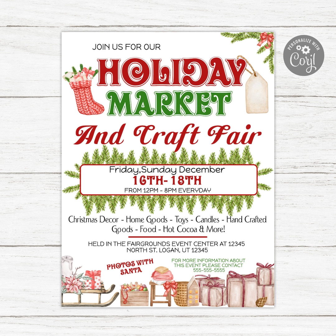 Holiday Market Flyer, Craft Fair Flyer, Vendor Flyer, Christmas Party ...