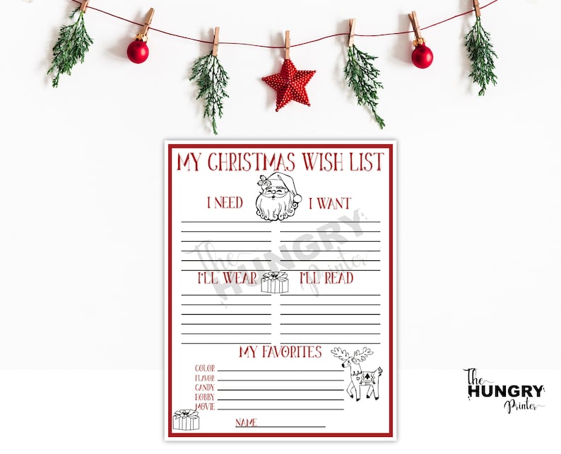 Printable Christmas List Christmas Coloring Pages Wish List - Etsy