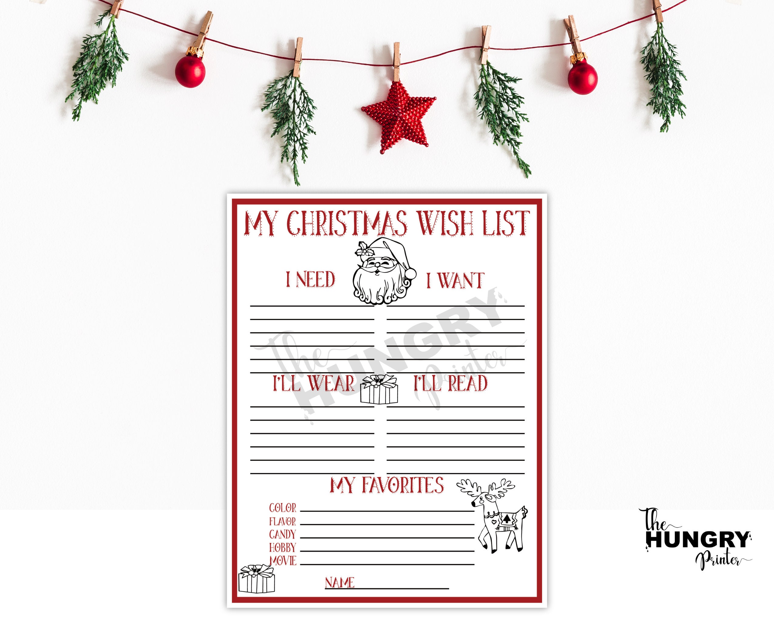 Printable Christmas List Christmas Coloring Pages Wish List | Etsy