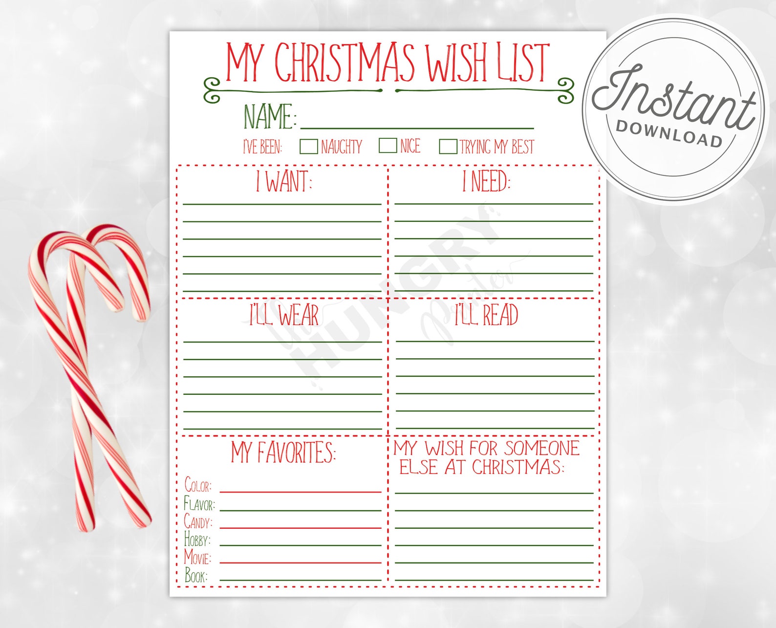 Printable Christmas Wish List My Christmas Wish Listinstant | Etsy