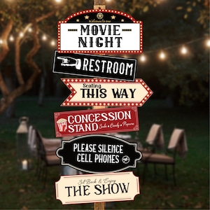 Movie Night Party Directional Sign, Movie Night Sign, Home Cinema Sign ...
