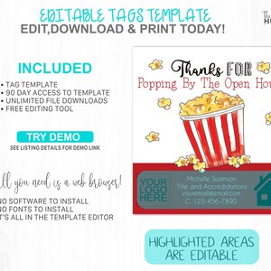 Thanks for Popping By, Open House Tags,popcorn Pop By, Pop by Tags ...