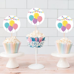 Balloon Cupcake Toppers, Birthday Cupcake Toppers, Printable Cupcake ...