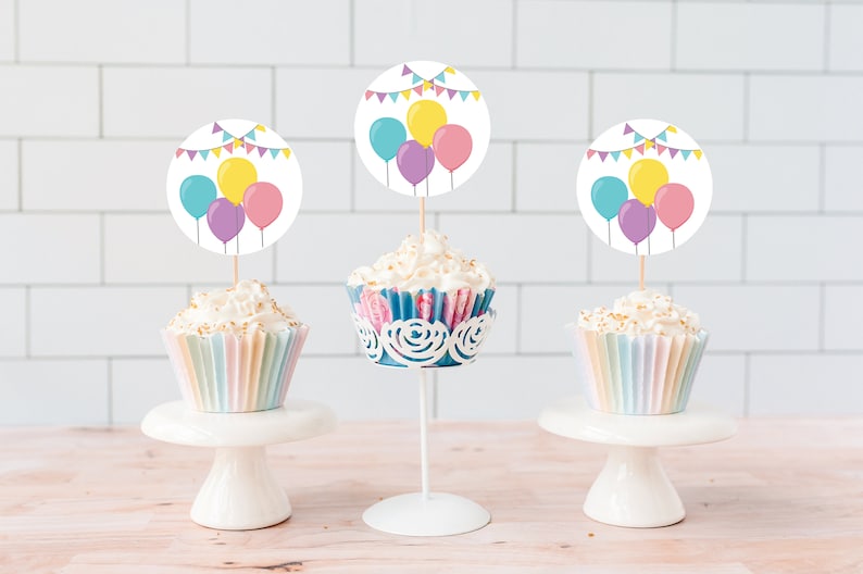 Balloon Cupcake Toppers Birthday Cupcake Toppers Printable | Etsy
