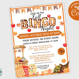 Fall Bingo Template, Bingo Night Flyer, Bingo Fundraiser Flyer, Bingo ...