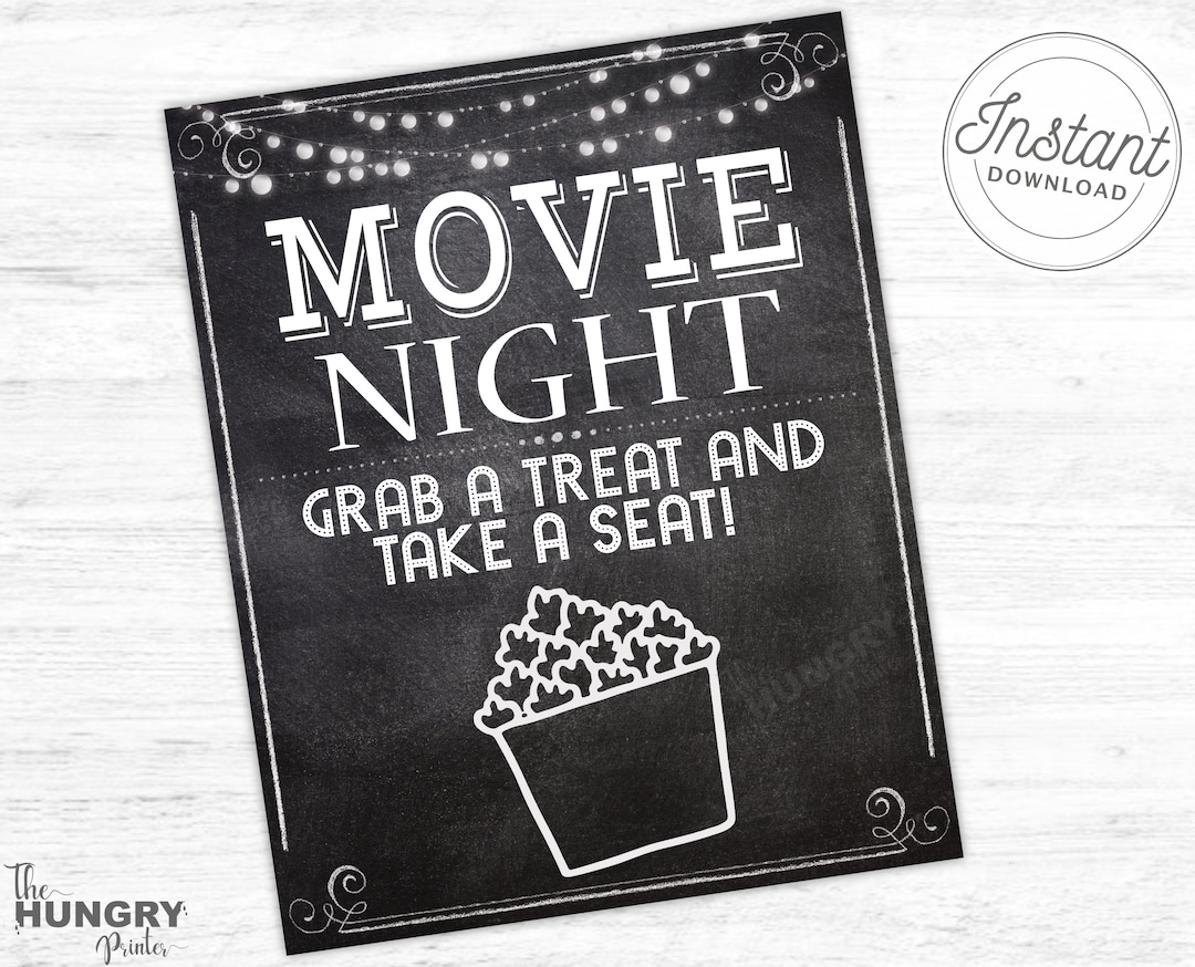 Movie Night Sign, Movie Night, Popcorn Sign, Movie Night Party, Movie ...