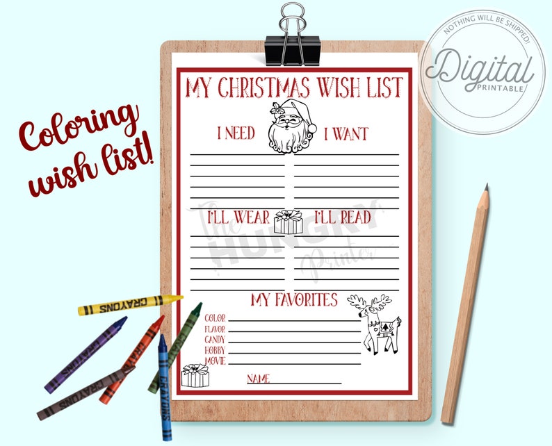 Printable Christmas List Christmas Coloring Pages Wish List - Etsy