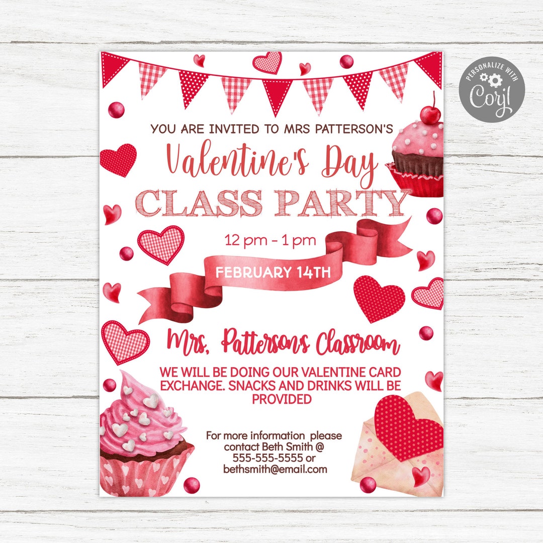 Valentine's Day Class Party, Valentine's Day Party Flyer, Classroom ...