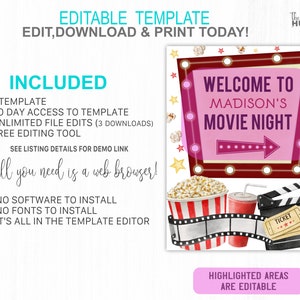 Movie Welcome Sign, Movie Night Sign, Movie Night Birthday Party ...