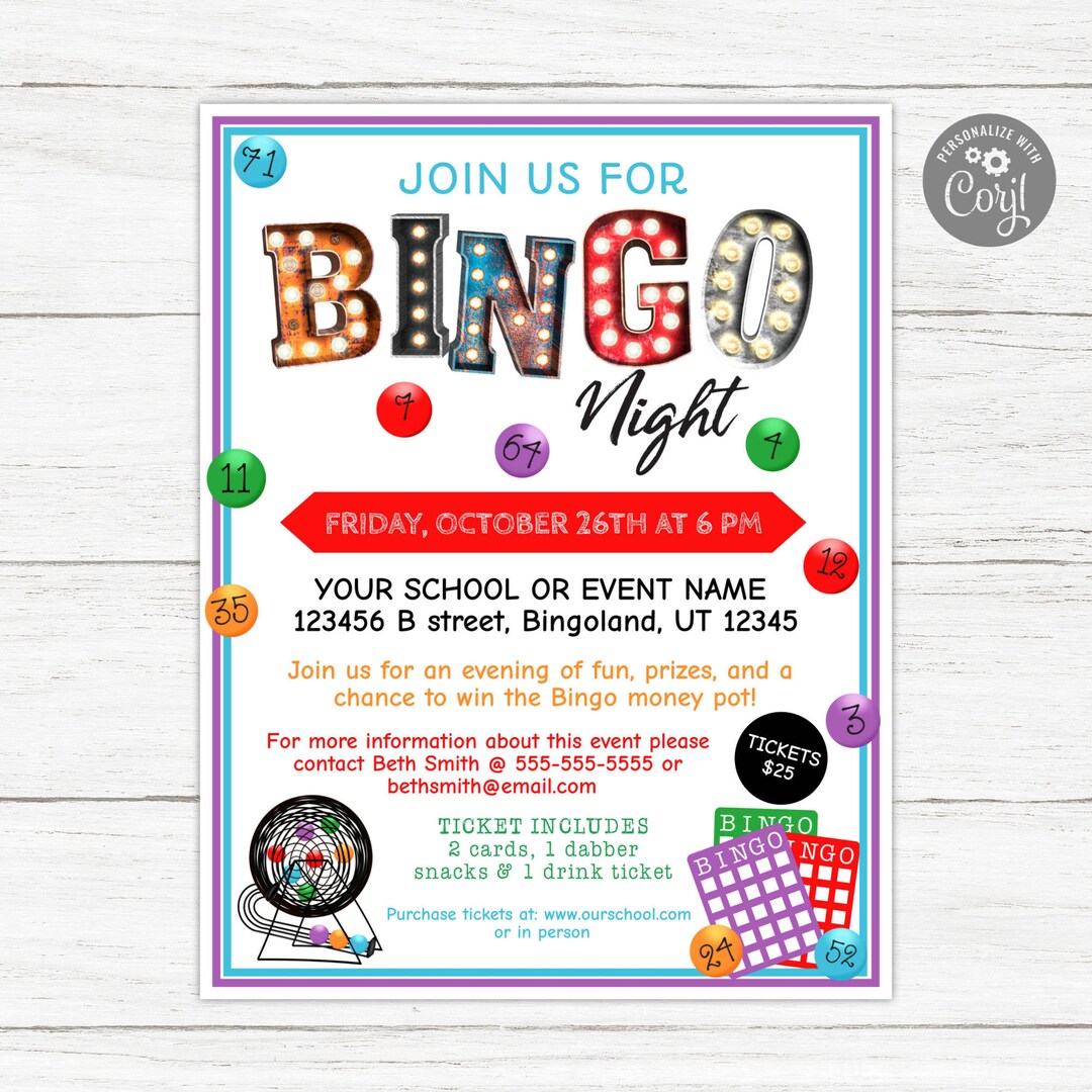 Bingo Night Flyer, Back to School Bingo, Bingo Fundraiser Flyer, Bingo ...
