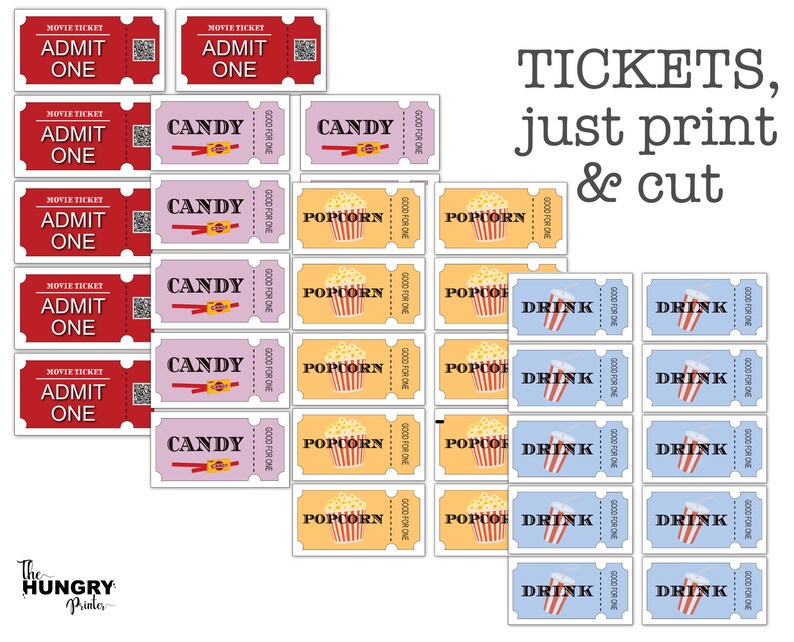 Family Movie Night Printable Bundle, Snack Bar Tickets (digital ...