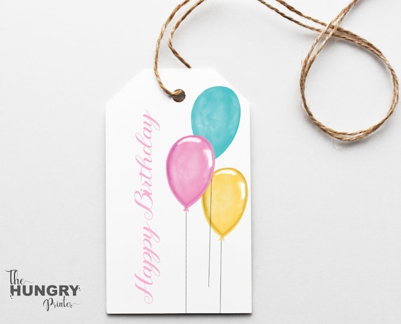 Birthday Tags Happy Birthday Tags Balloon Tags Printable | Etsy