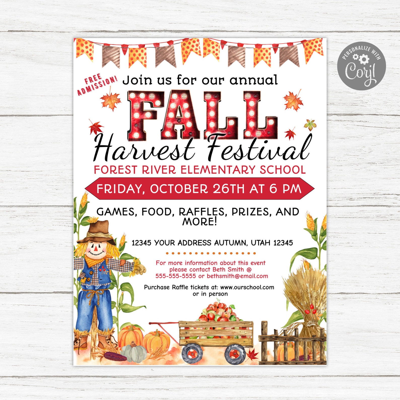 Fall Harvest Festival Flyer, Scarecrow Template (PDF & Jpeg) - Etsy