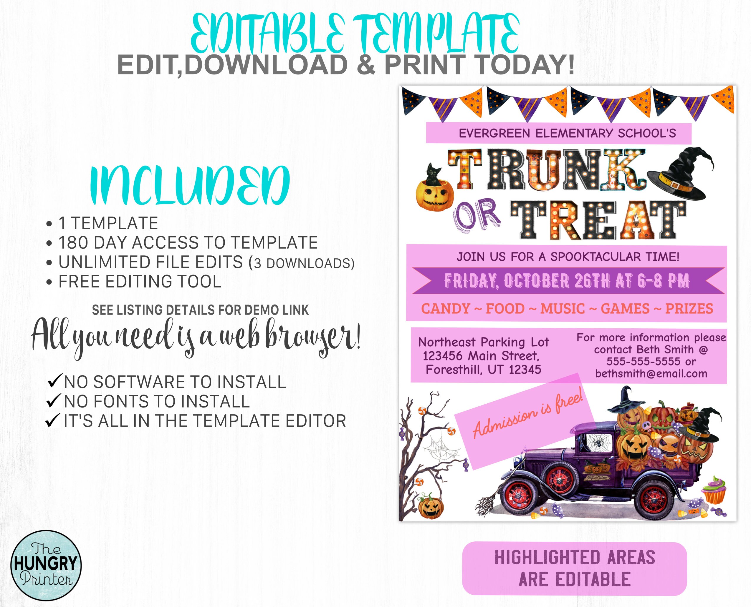 Trunk or Treat Flyer Trunk or Treat Invite Halloween Event - Etsy