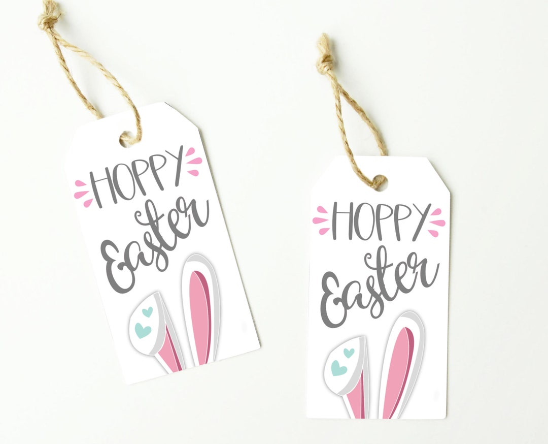 Printable Easter Tags, Hoppy Easter, Bunny Ears Easter Tags, Easter ...