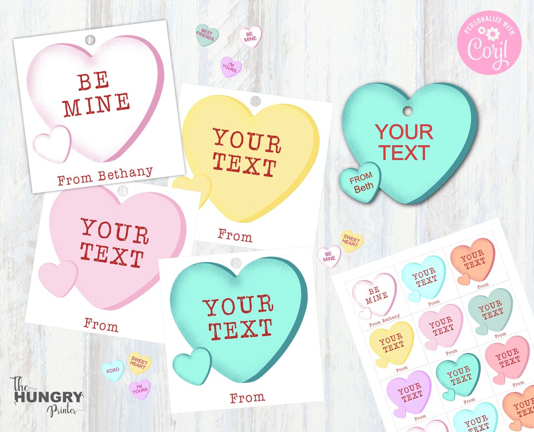 Valentine Candy Hearts Tag, Editable Valentine, Cookie Tag ...