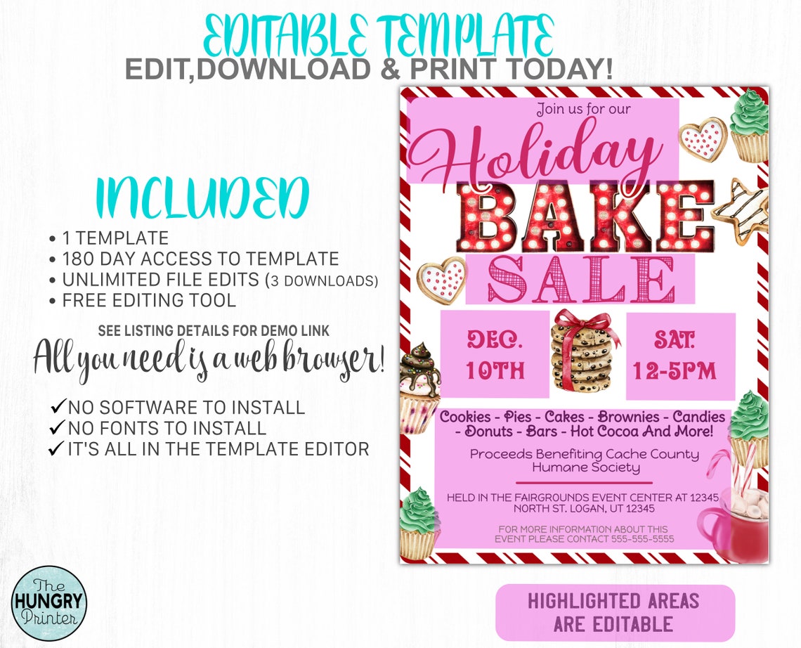 Holiday Bake Sale Flyer Bake Sale Flyer Christmas Bake Off - Etsy