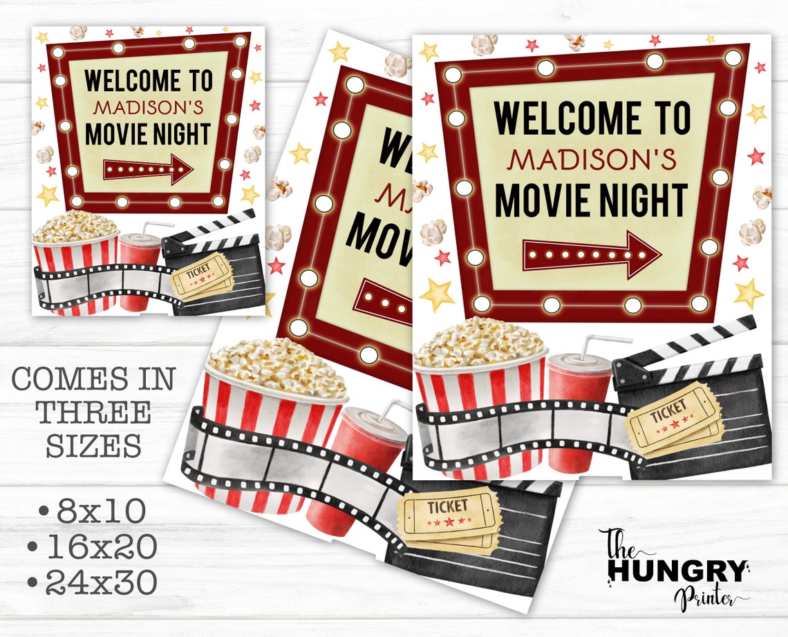 Movie Welcome Sign Movie Night Sign Movie Night Birthday - Etsy