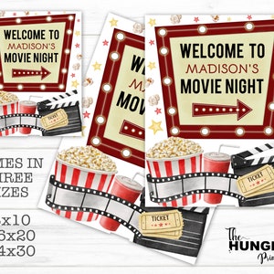 Movie Welcome Sign, Movie Night Sign, Movie Night Birthday Party ...