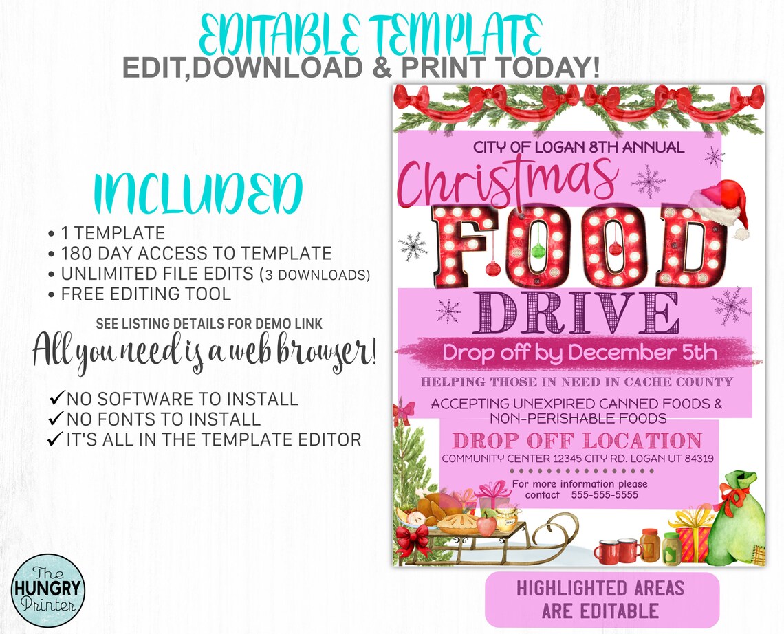 Holiday Food Drive Flyer Christmas Festival Flyer Editable - Etsy