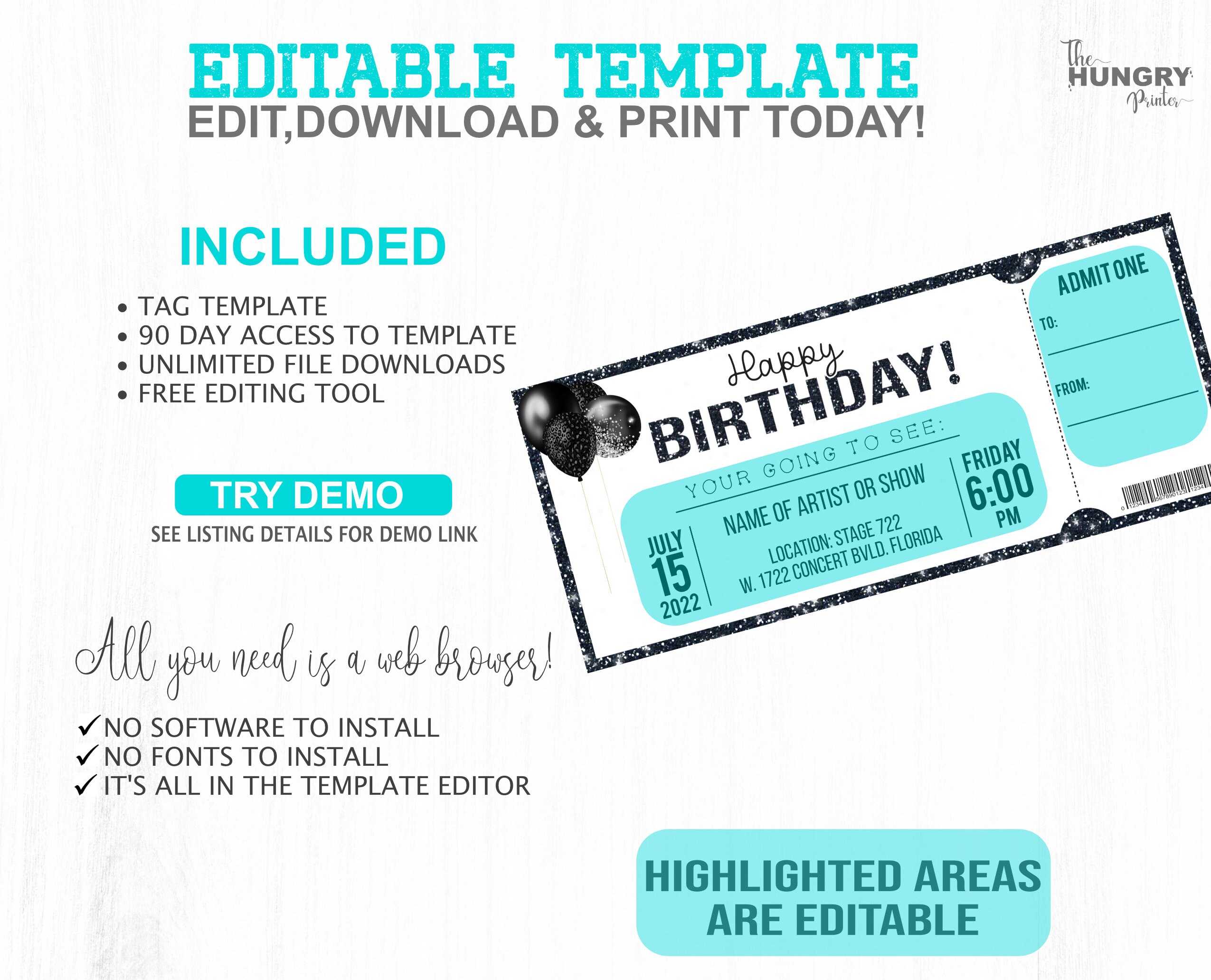 Printable Concert Ticket Editable Concert Ticket Birthday | Etsy