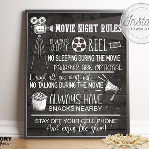Theater Rules Sign, Movie Night Rules, Movie Theater Sign, Movie Night ...