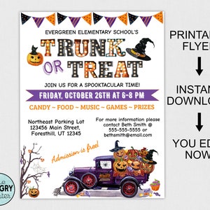 Trunk or Treat Flyer, Trunk or Treat Invite, Halloween Event Flyer ...