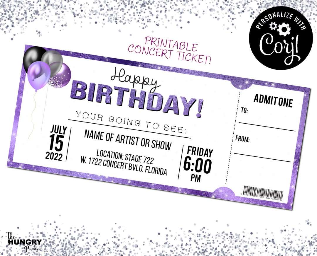 Printable Concert Ticket, Editable Concert Ticket, Birthday Concert ...
