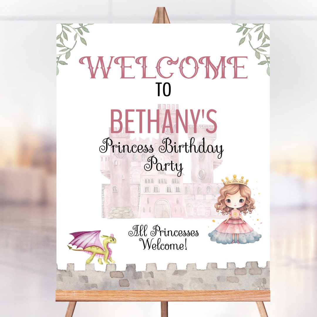 Princess Welcome Sign, Princess Centerpieces, Princess Birthday Party ...