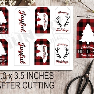Printable Christmas Tags, Plaid Christmas Tags, Buffalo Plaid Tags ...