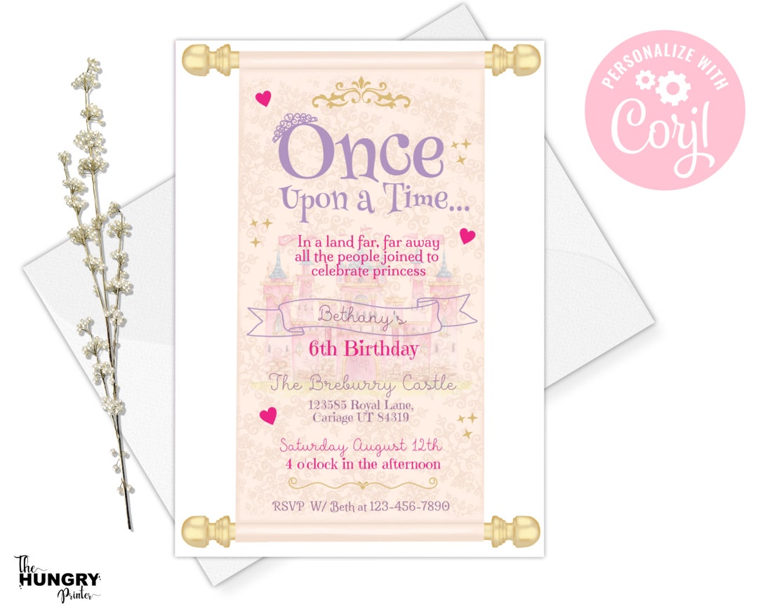 Princess Scroll Invitation Printabe Princess Invitation Gold - Etsy