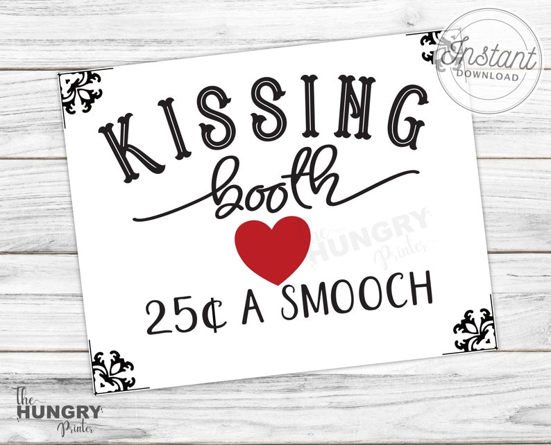 Kissing Booth Sign, Printable Valentine Art, Kissing Booth Prop ...