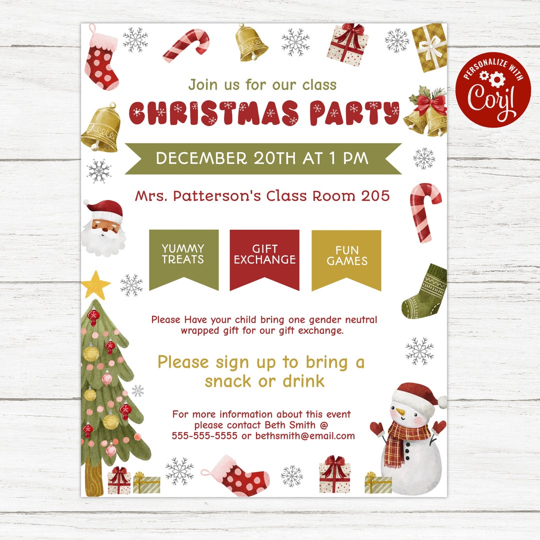 Class Christmas Party Flyer, Classroom Christmas Party Invite ...