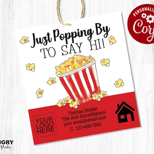 Just Popping by to Say Hi Popcorn Gift Tags Printable - Etsy