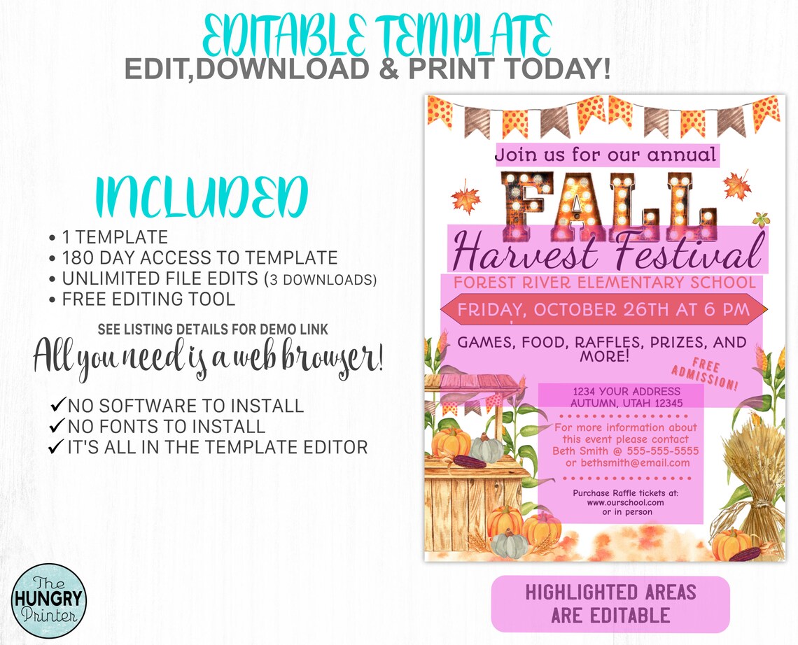 Fall Festival Flyer Template Harvest Festival Flyer Fall - Etsy
