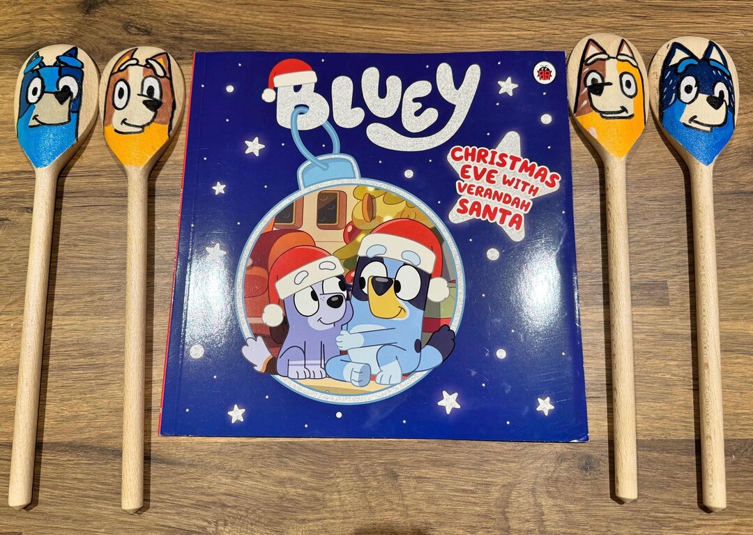 4 Bluey Story Spoons and Christmas Book additional Socks Spoon Also ...