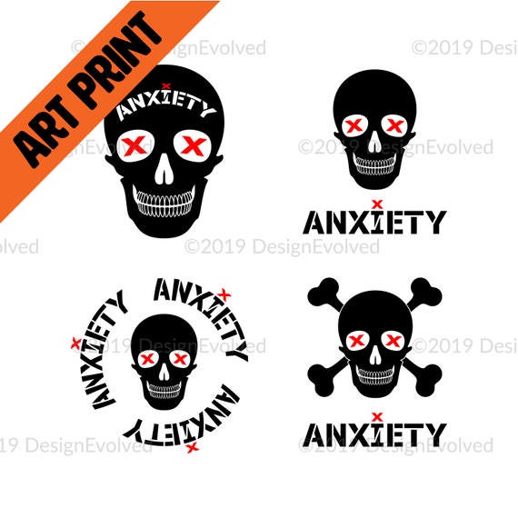 Paper & Party Supplies Decal Art Anxiety Skull Art Print Set Sticker ...