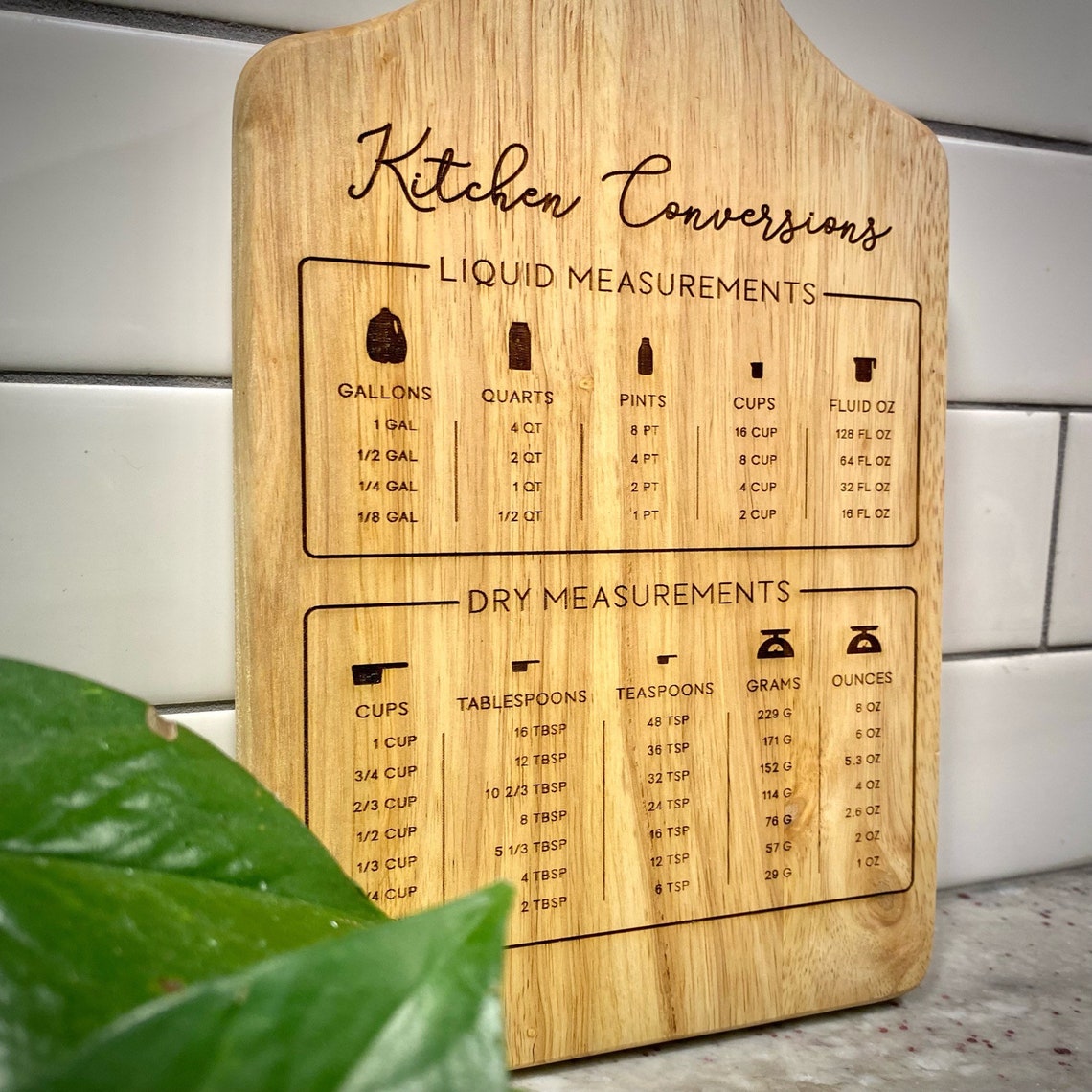 Kitchen Conversion Cutting Board, Measurement Conversion Chart, Chef ...
