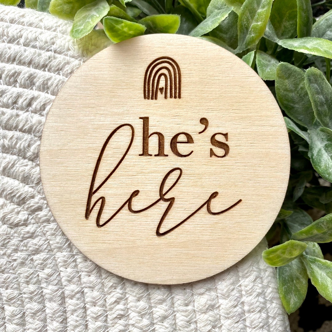 He's Here Sign, Baby Announcement Sign, Newborn Photo Sign, Birth Sign ...