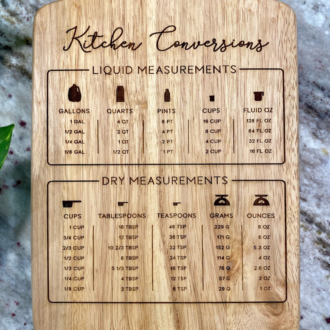 Kitchen Conversion Chart Cutting Board Rubberwood Cutting - Etsy