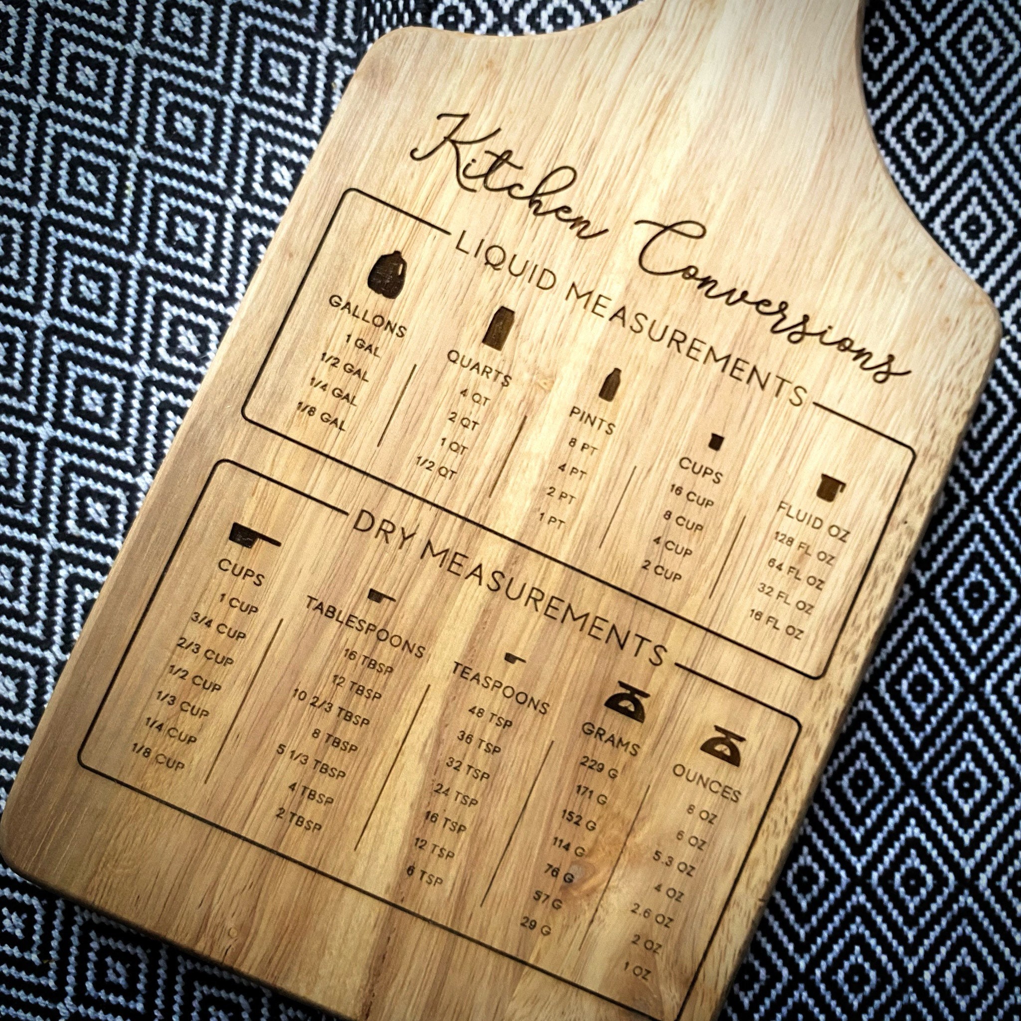 Kitchen Conversion Chart Cutting Board Rubberwood Cutting | Etsy