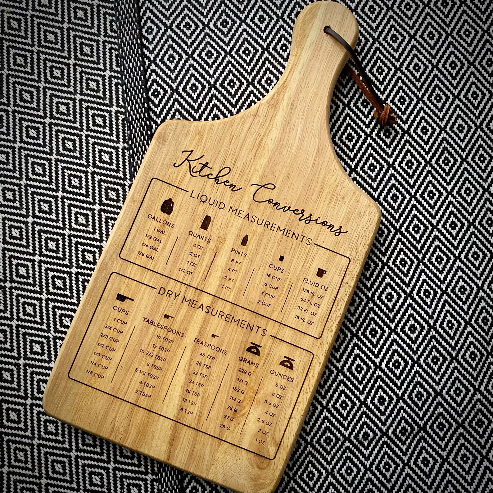 Kitchen Conversion Chart Cutting Board Rubberwood Cutting - Etsy