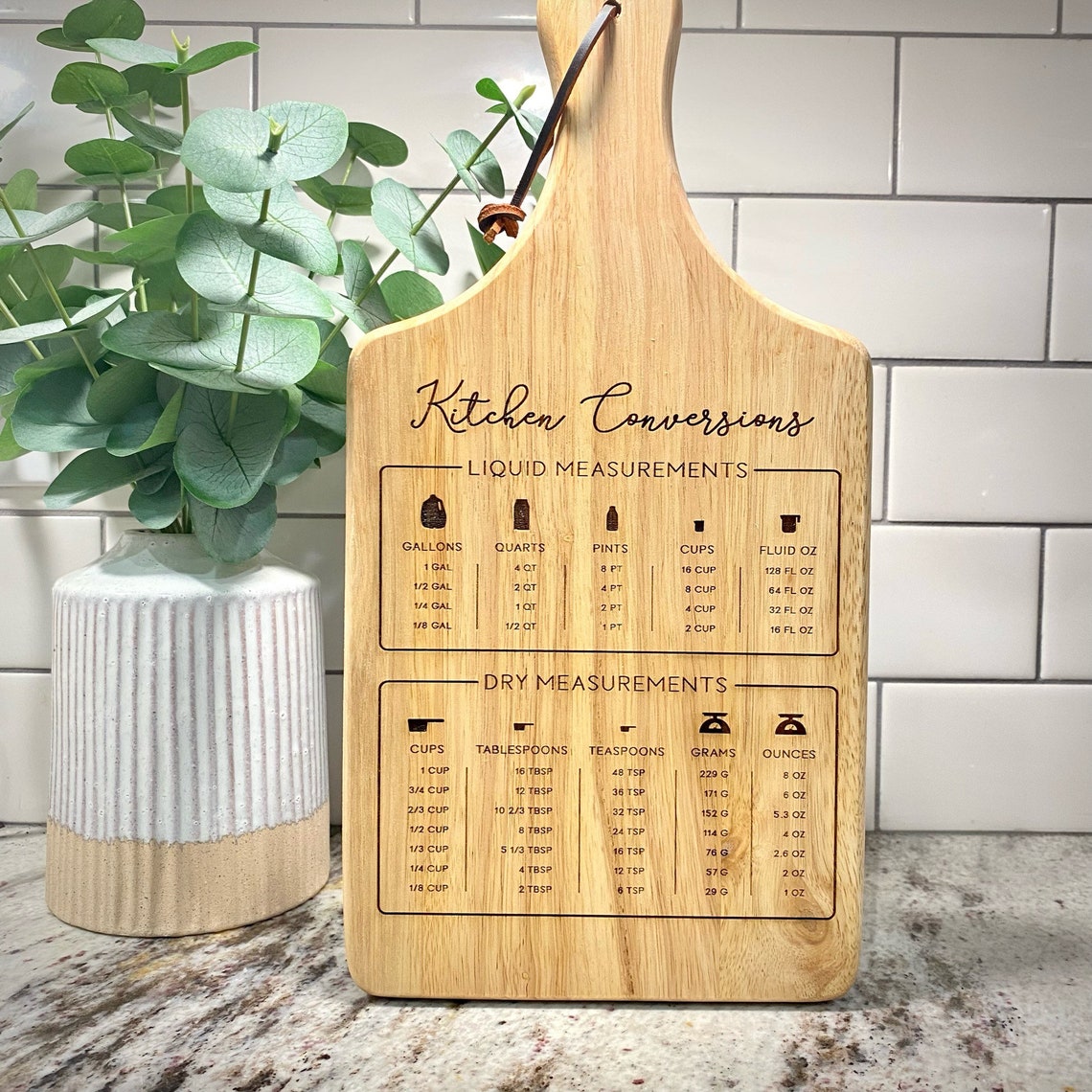 Kitchen Conversion Chart Cutting Board Rubberwood Cutting - Etsy