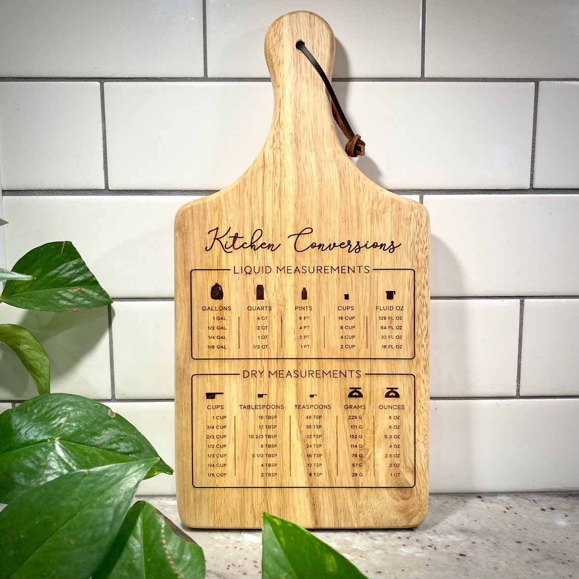 Kitchen Conversion Chart Cutting Board Rubberwood Cutting - Etsy