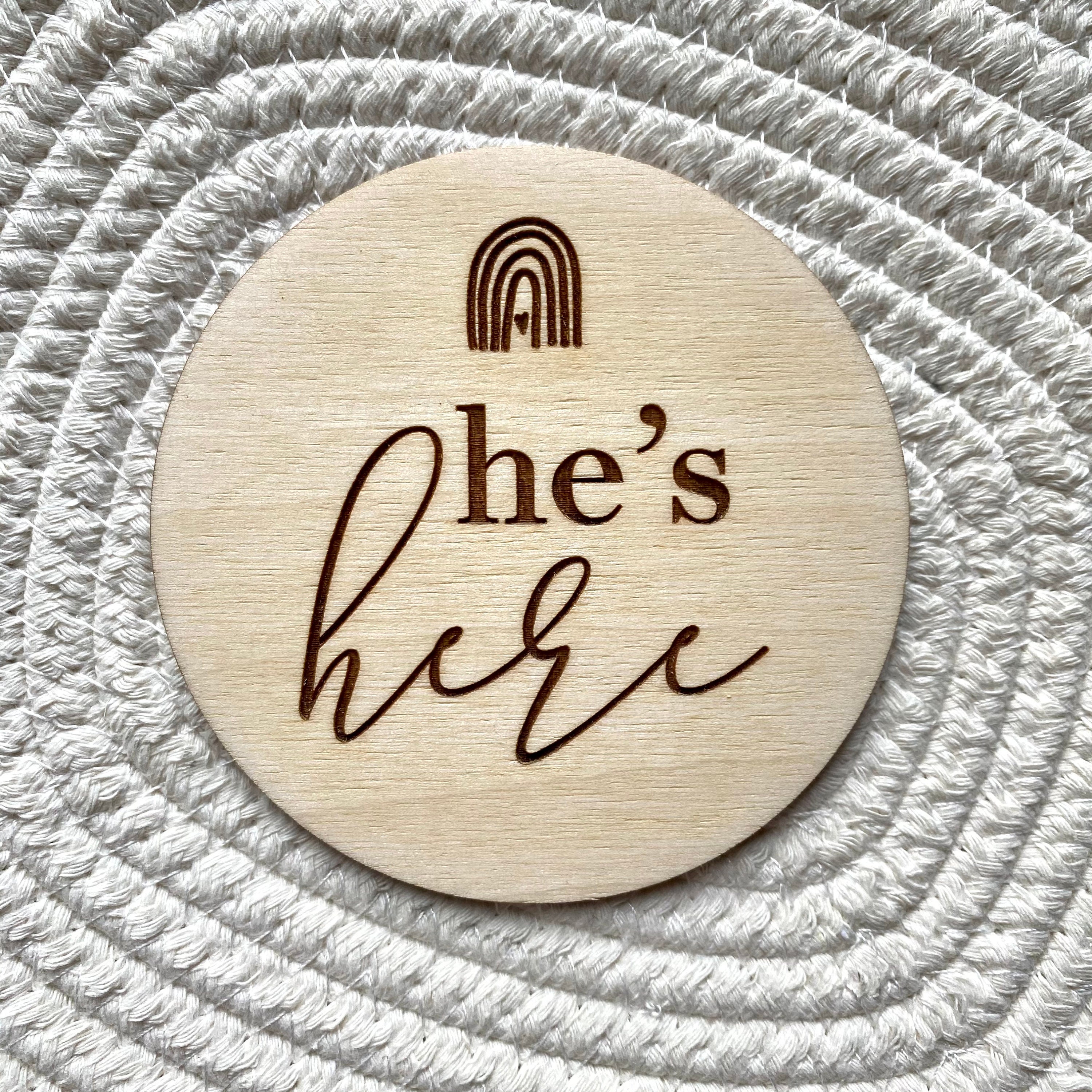 He's Here Sign, Baby Announcement Sign, Newborn Photo Sign, Birth Sign ...