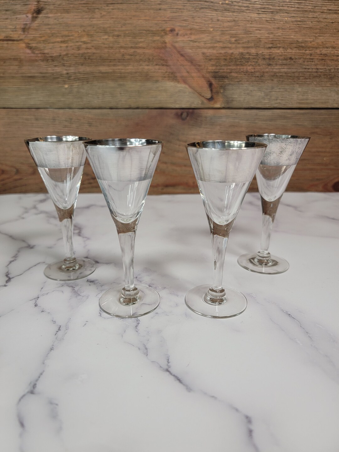 Vintage Dorothy Thorpe Silver Band Wine Cordials Set of 4 1950's, 3 Oz ...