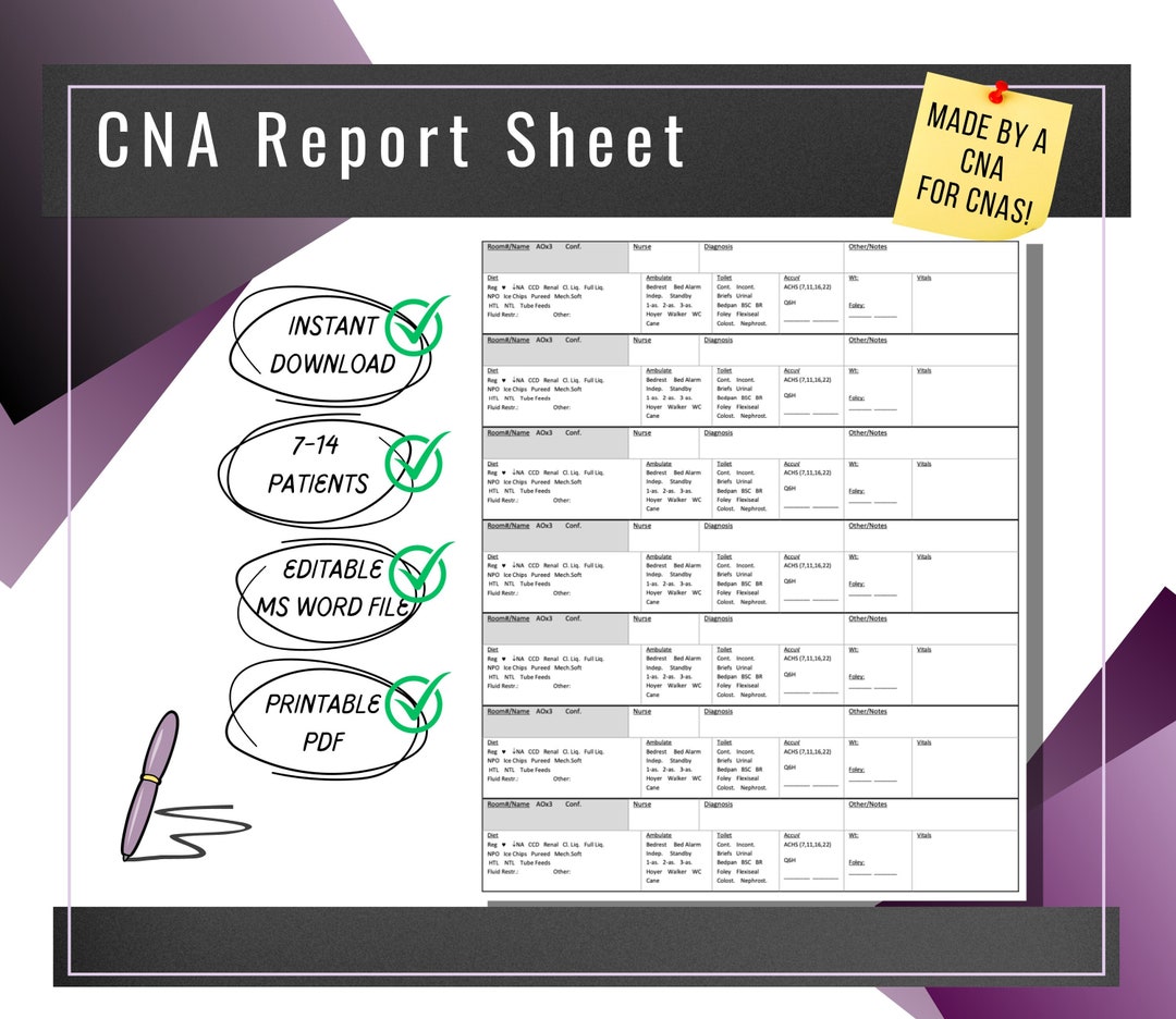 CNA Shift Report Paper, Brain Sheet - Etsy