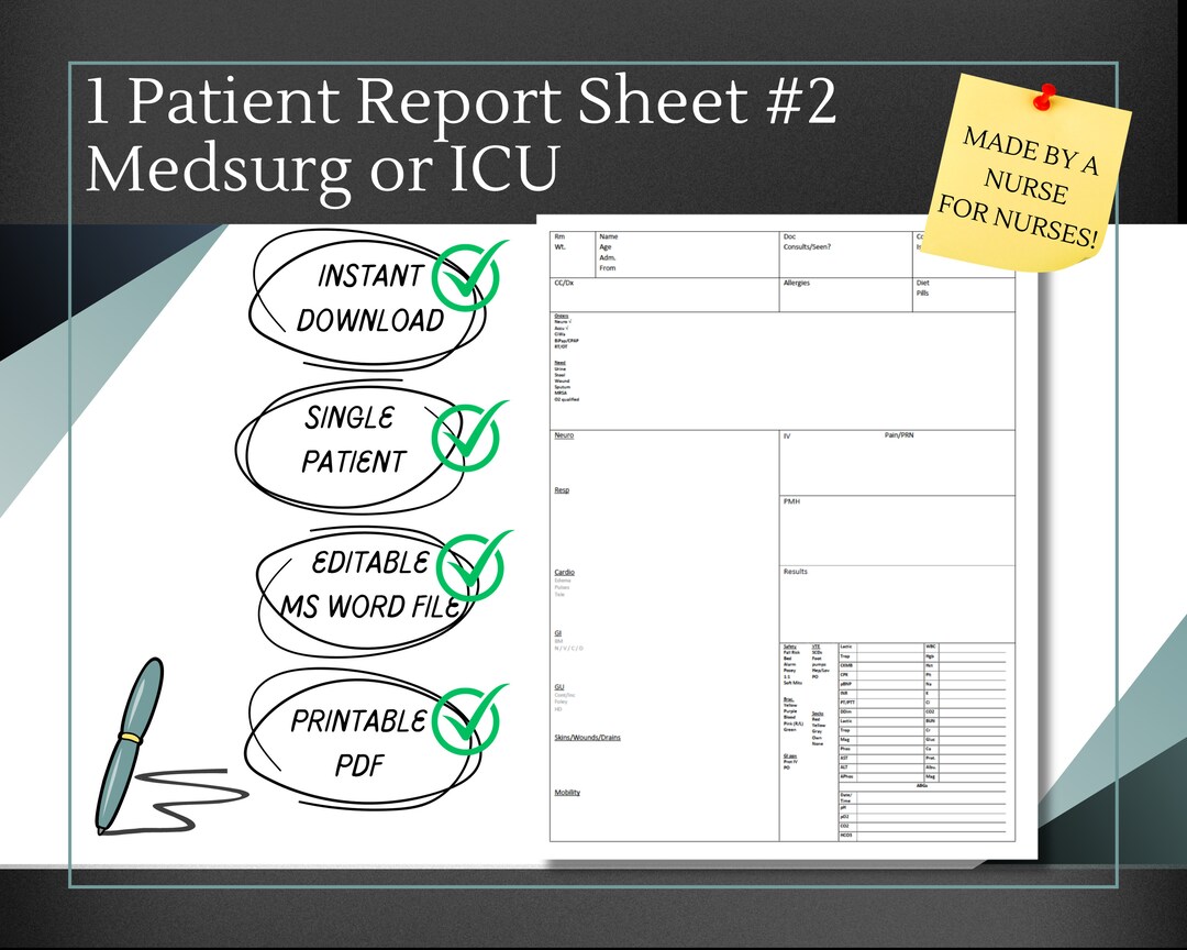 Version #2: ICU Nurse RN Brain Sheet, Detailed, Editable in Microsoft ...
