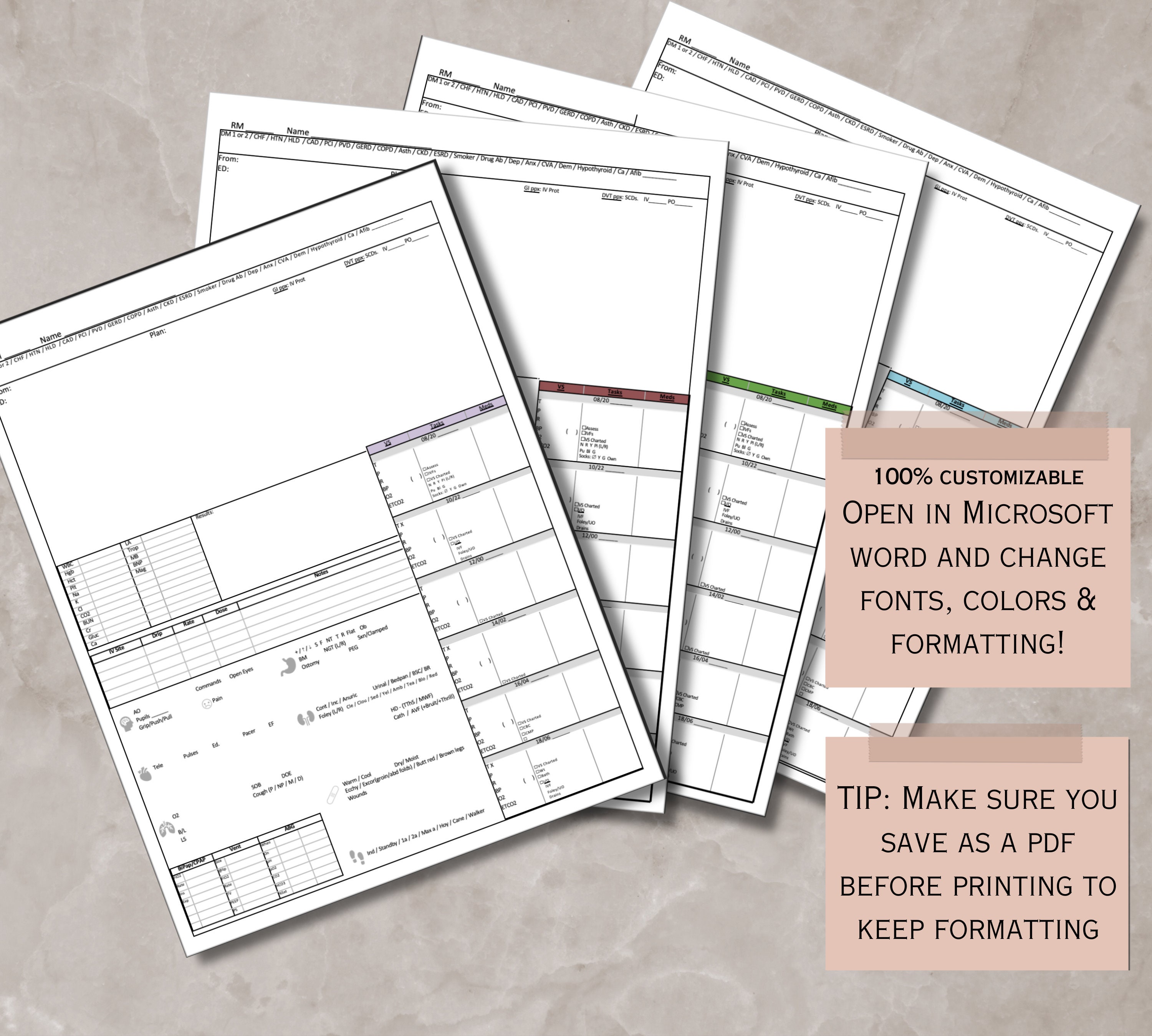 ICU Report Sheet, CCU Report Sheet, Registered Nurse, LPN Brain Sheet ...